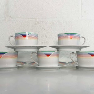 Vintage Mid Century Rainbow Teacup Saucer Set of 5 Japan 1980's Stripe ...