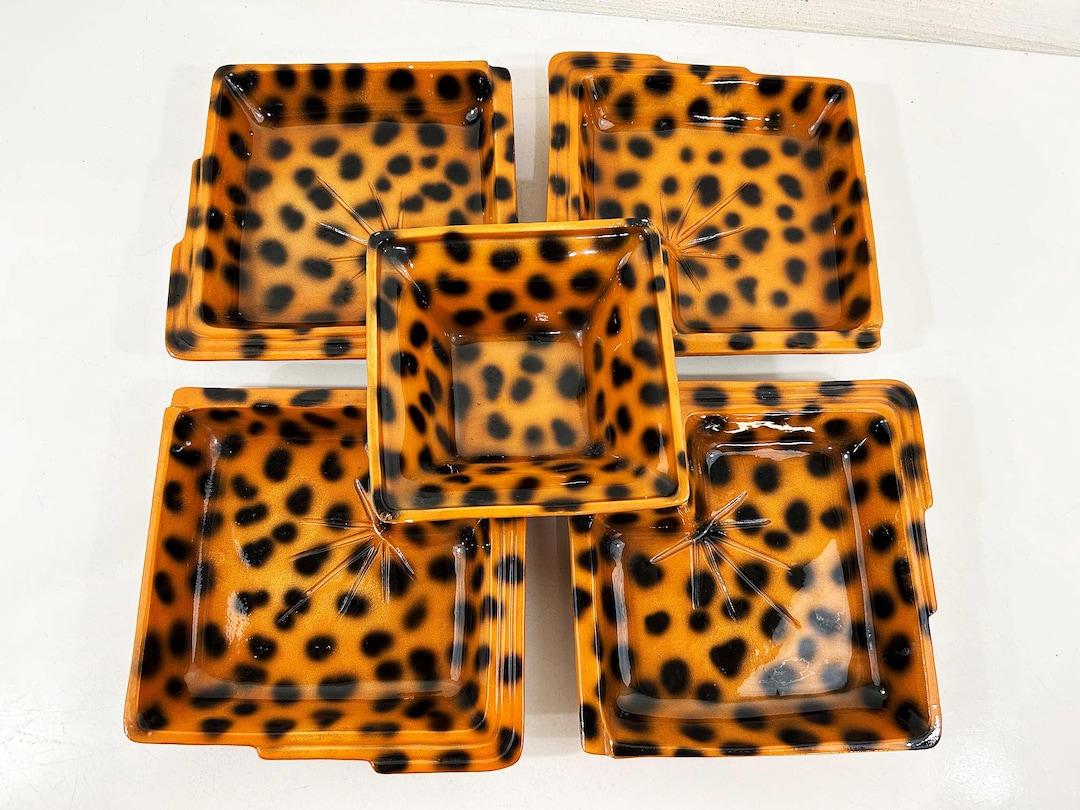 Vintage Leopard Print Chip and Dip Set: Ceramic Mid-century Serving ...