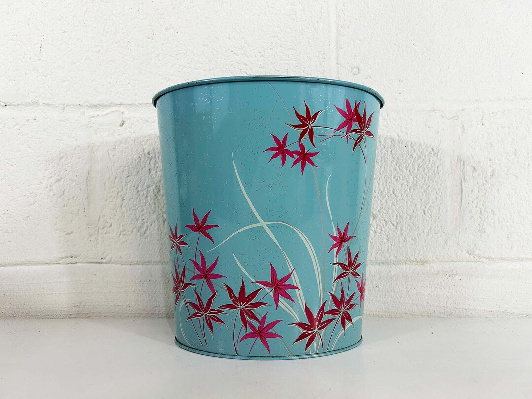 Vintage Japanese Maple Leaf Trash Can Metal Basket Waste 1950s 50s Tin ...