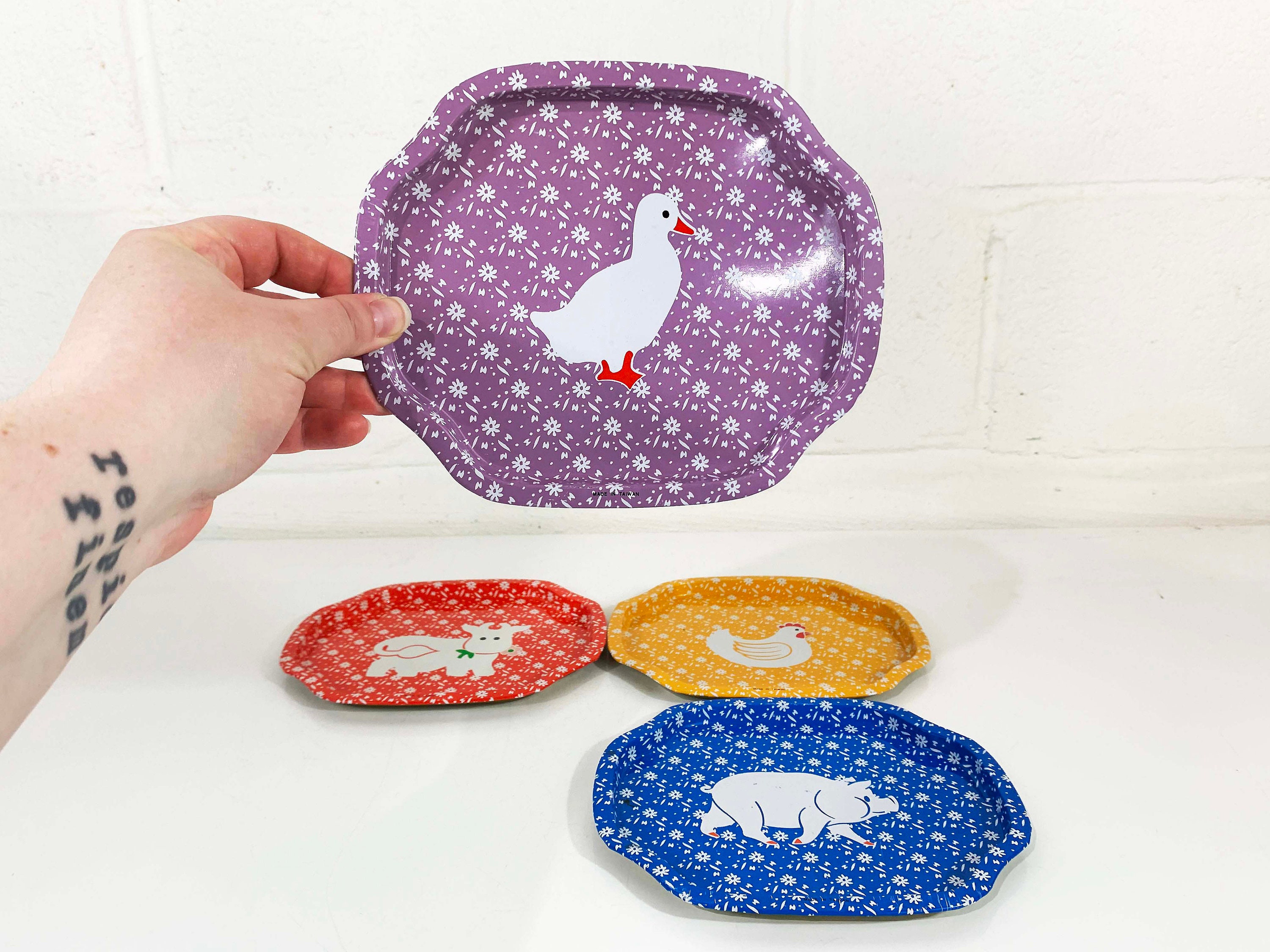 Vintage Farm Animal Trays 1980s 80s Set of Four Pig Cow Chicken Duck ...