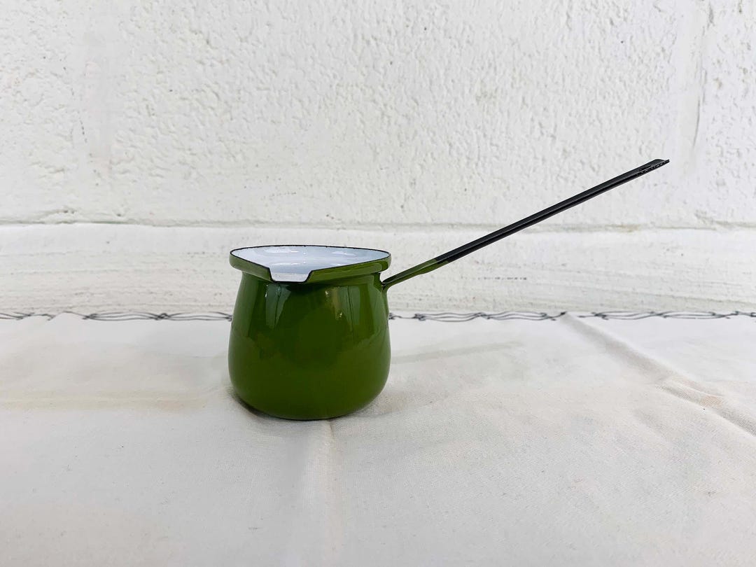 Vintage Enamelware Small Pitcher Pot Forest Green Retro Milk Warmer ...