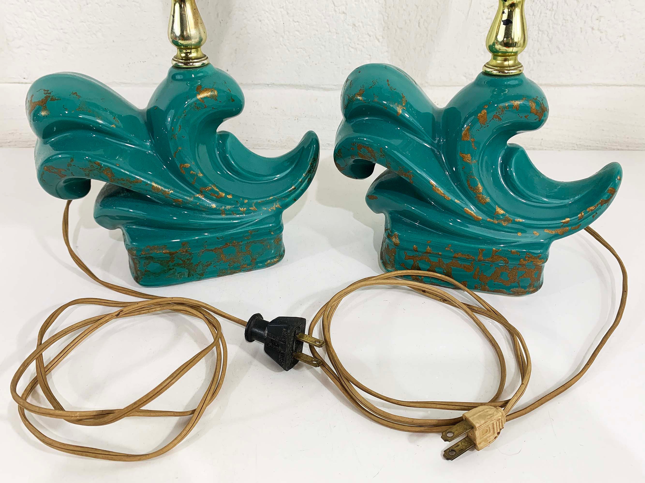 Vintage Ceramic Pair of Table Lamps Light Set Lamp Shade MCM Mad Men ...