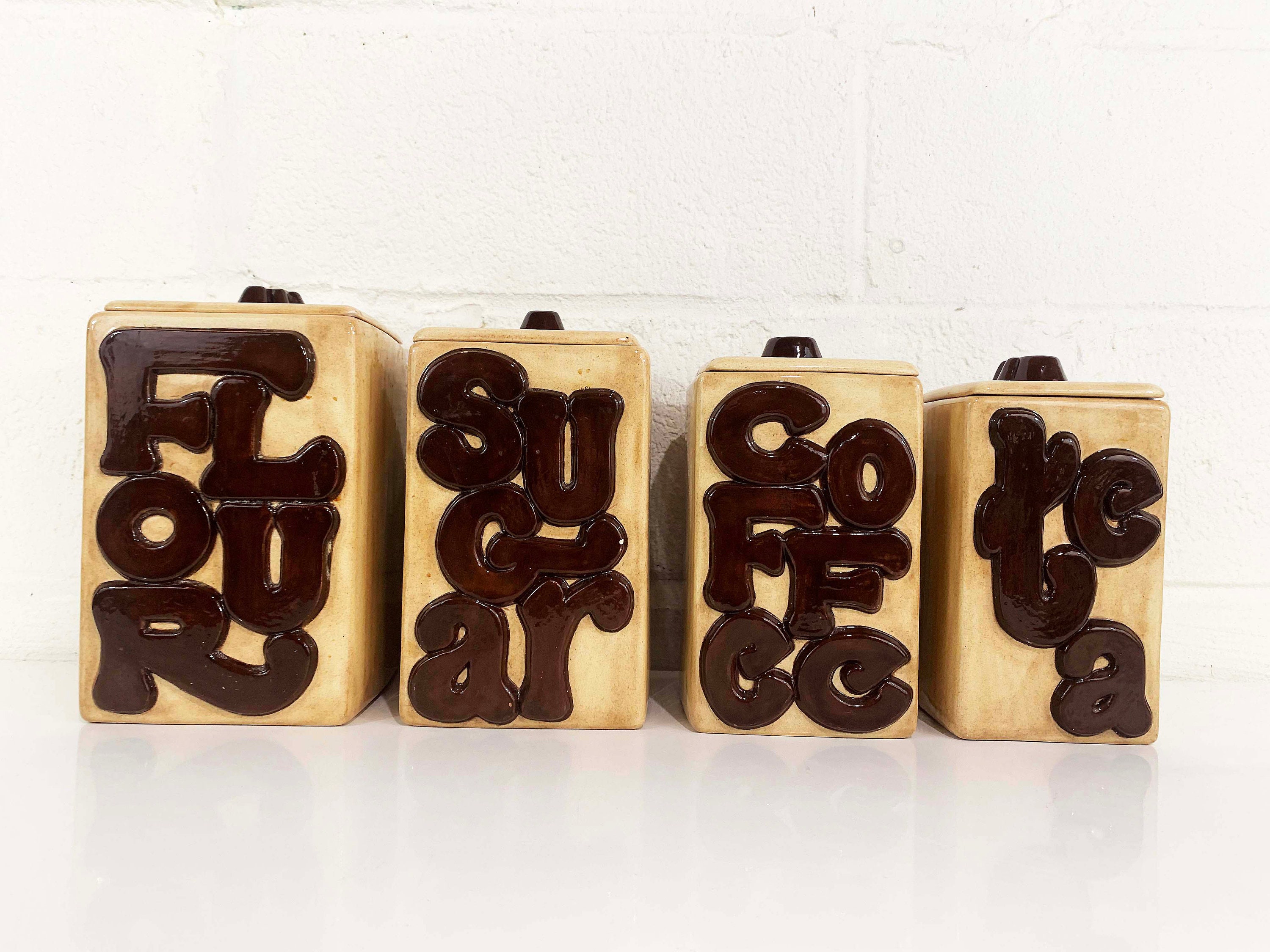 Vintage Groovy Ceramic Canisters Set of Four Kitsch 1970s 70s Brown Tan ...