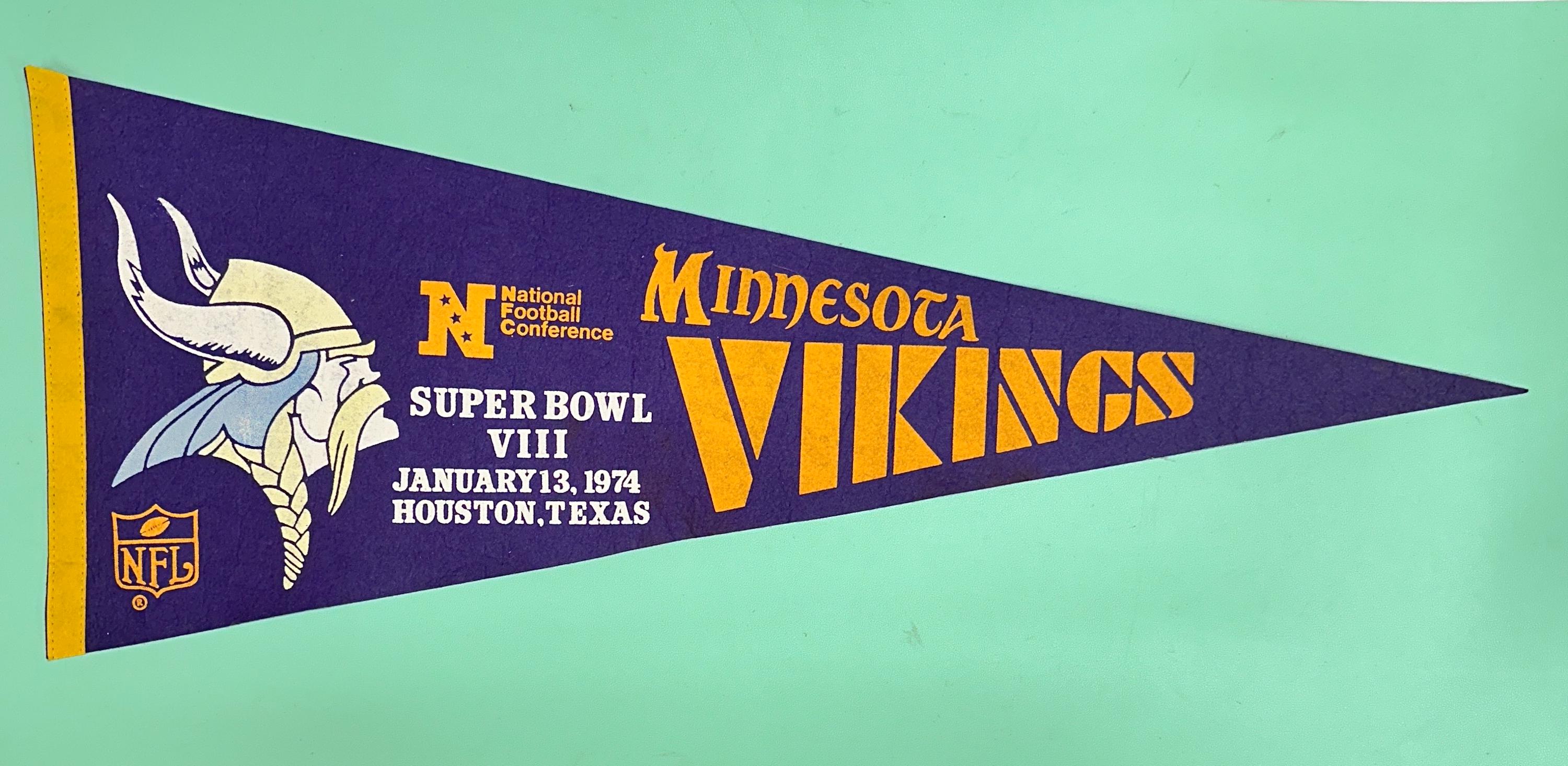 1974 Vintage Minnesota Vikings Nfl Football Pennant 12x30 Super Bowl ...
