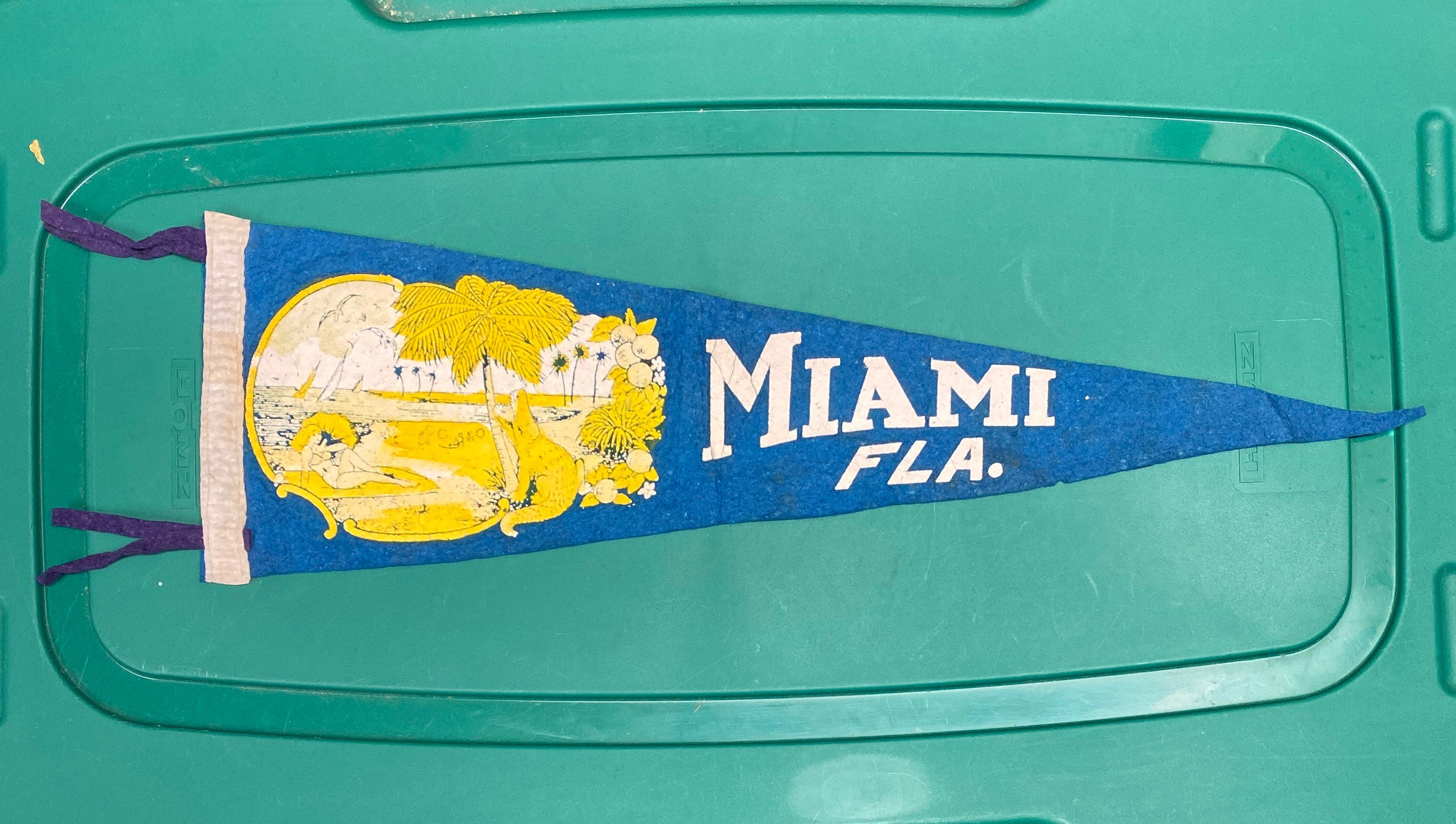 Vintage 1950's Miami Florida Beach Gator Palm Tree Orange Pennant Flag ...