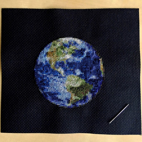 Planet Earth Modern Cross Stitch Pattern PDF Floral Globe - Etsy