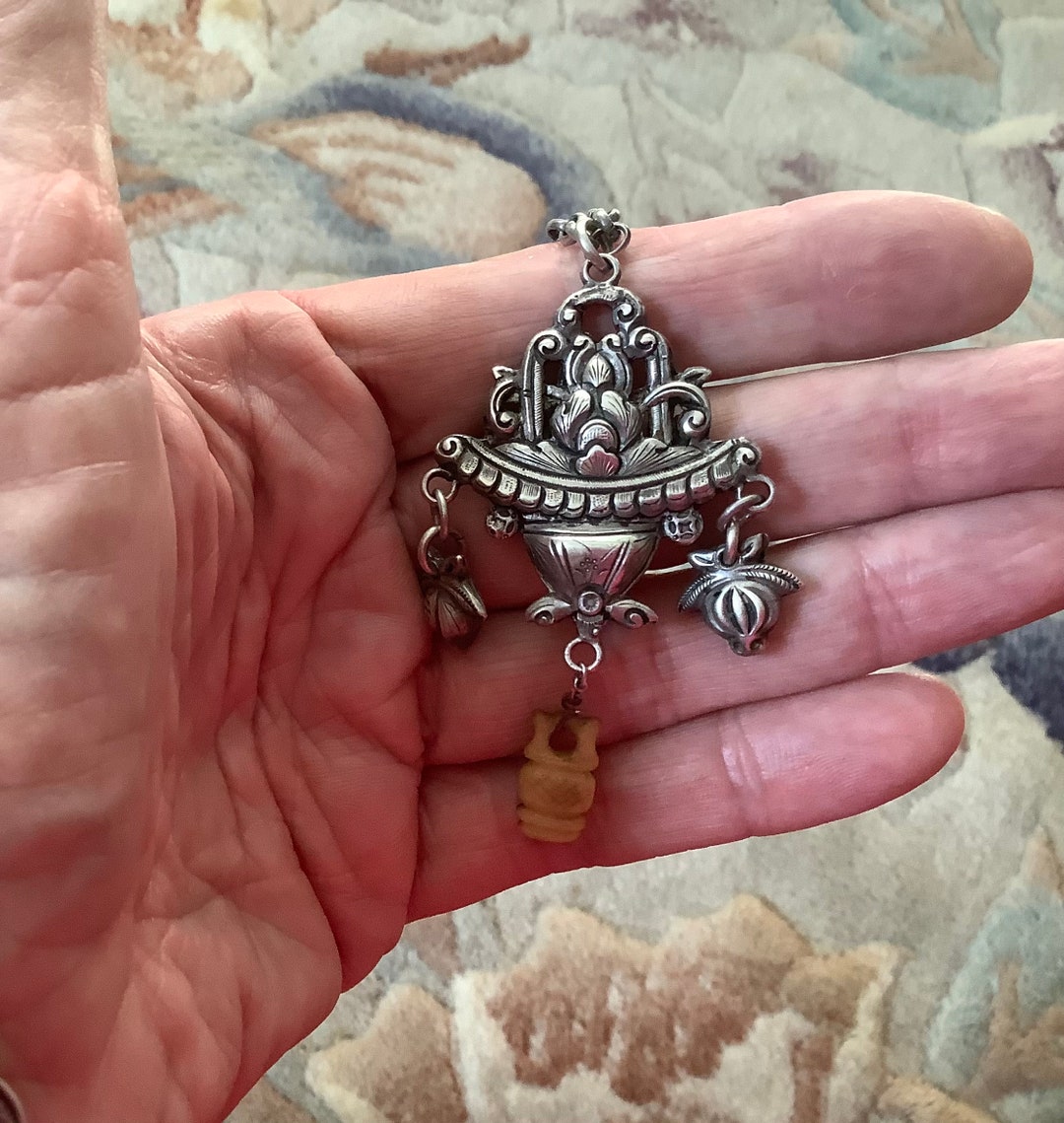 Antique Chinese Silver Necklace, Birds and Flowers Repousse, Lovely ...