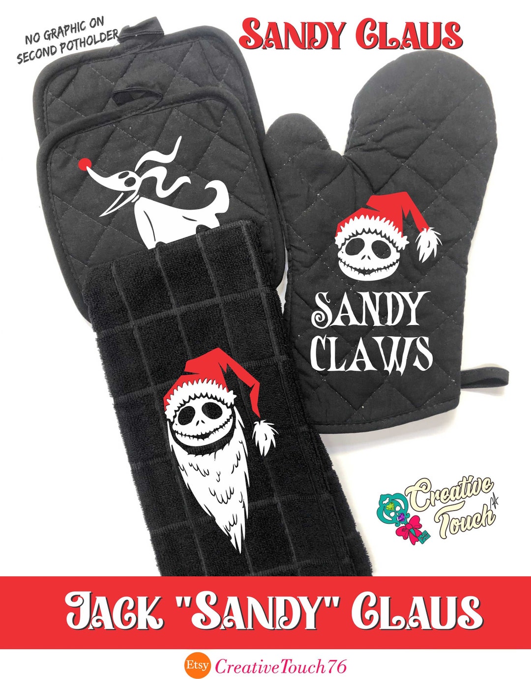 Nightmare Before Christmas Jack “sandy Claus” and ZERO Black Oven Mitt ...