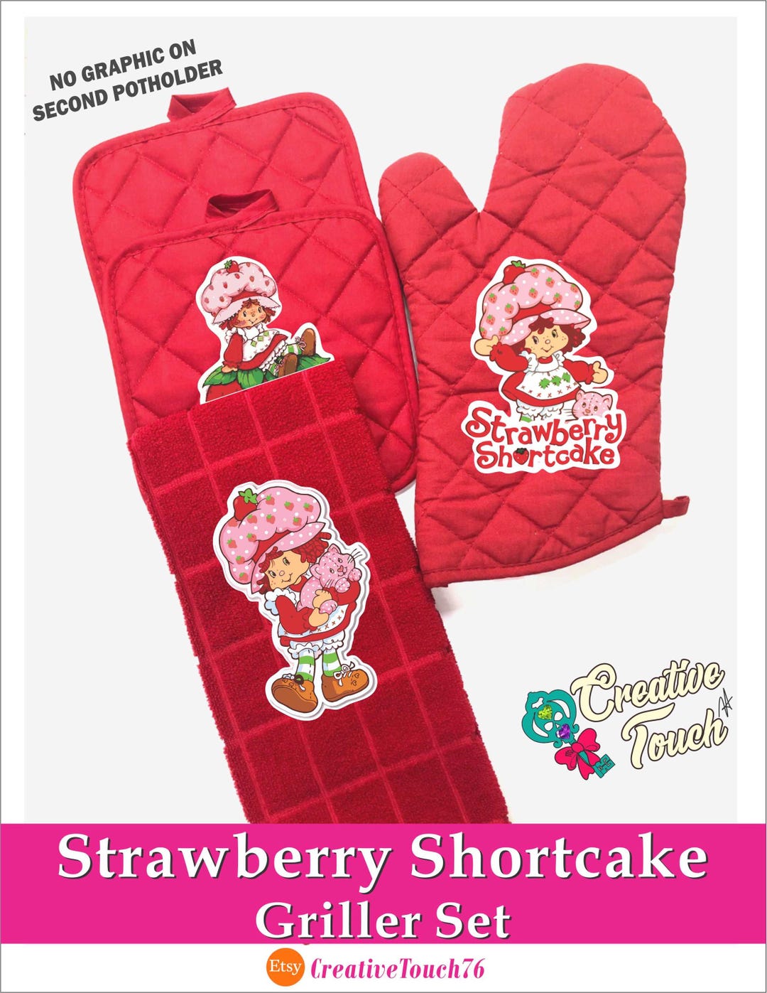 Strawberry Shortcake Oven Mitt Glove, Towel, and Two Pot Holders - Etsy