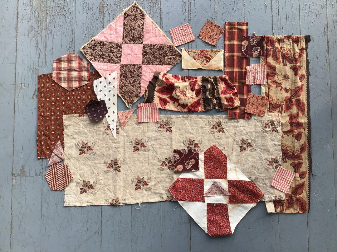Antique, Early Fabric Pieces and Patchwork, 1820-1860, Madder Rust and Brown - Etsy