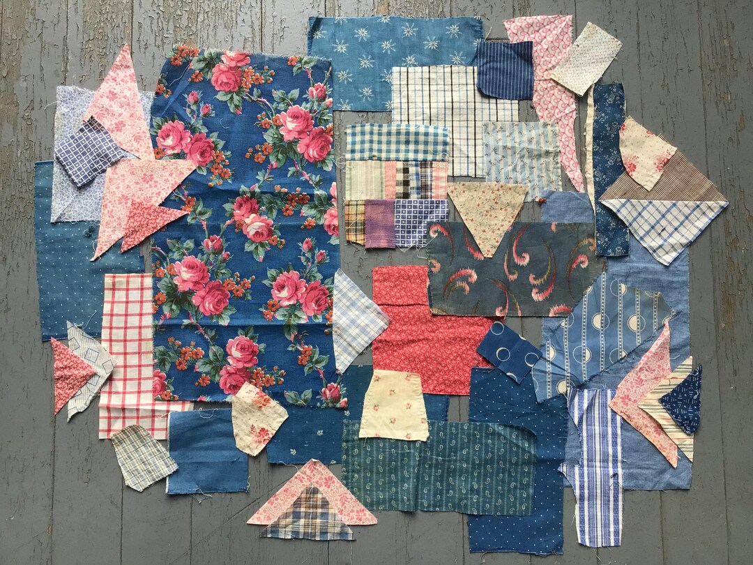 Antique Fabrics Pieces, Cadet Blues, Floral, Pinks, 1880-1920 - Etsy