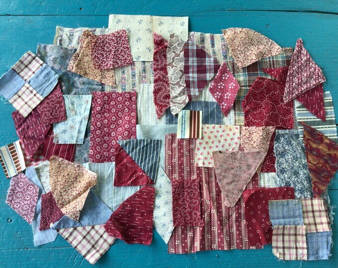 Antique Fabric Scraps and Pieces, 1880s 1910s, Wine With Blues - Etsy