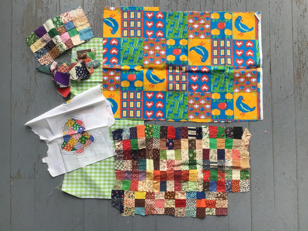 Vintage Fabric Pieces and Patchwork, Cheater and Gingham, 70s-90s - Etsy