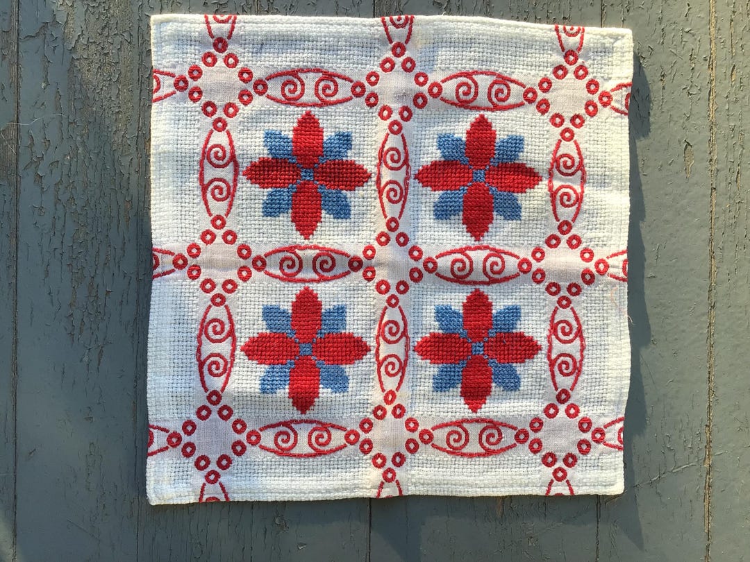 Vintage Embroidered Mat, Red, White and Blue - Etsy
