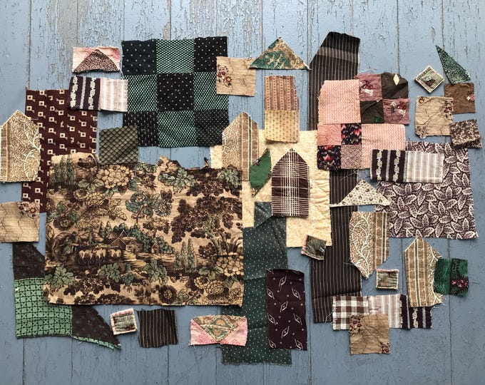 Antique, Early Fabric Pieces, 1820-1870s, Brown, Green Toile - Etsy