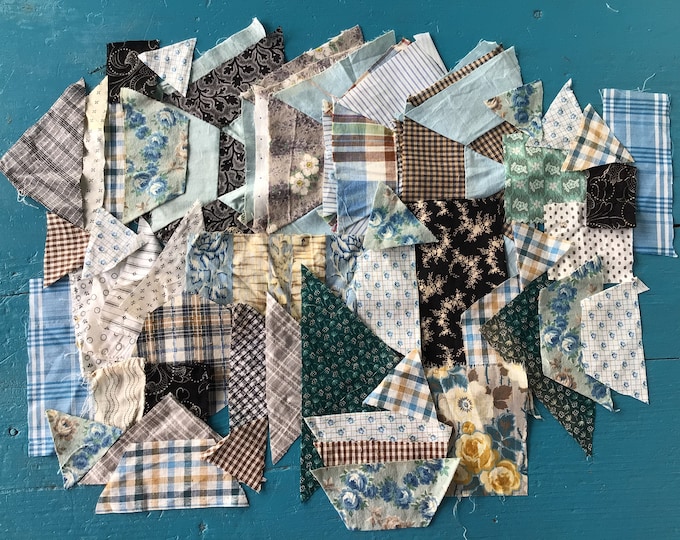 Antique Fabric Pieces and Patchwork, Soft Greens, Blue, 1880-1920 - Etsy