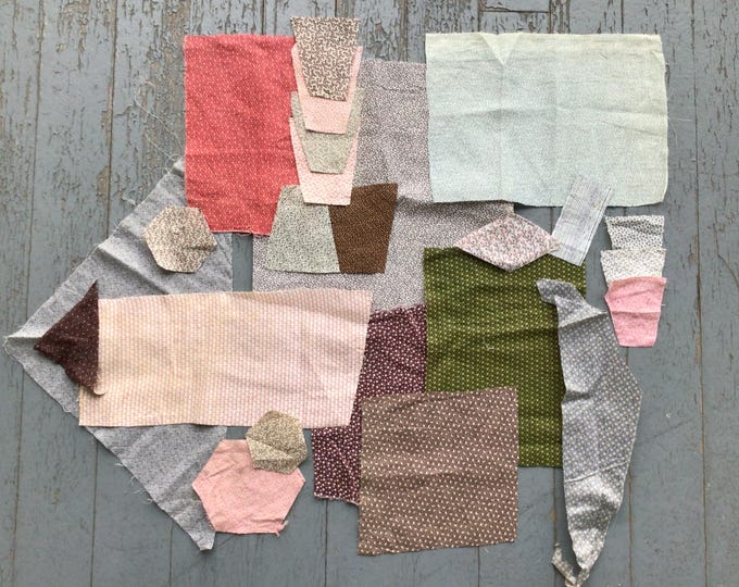 Antique Fabric Pieces, Small and Miniature Scale for Doll, Quilt, Etc ...