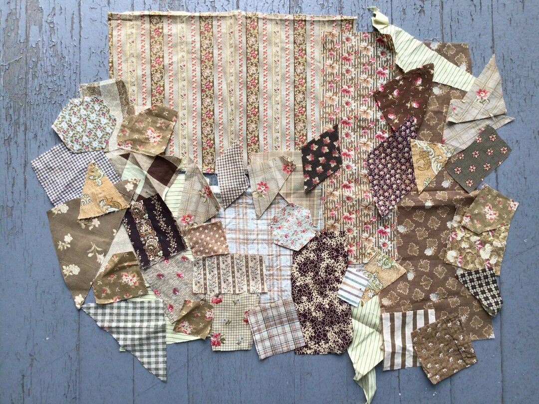 Antique Fabric Scraps and Pieces, Calico, Golden Browns, 1880s - Etsy