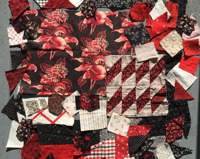 Antique Fabric Pieces, 1870s- 1880s Red, Black and White - Etsy