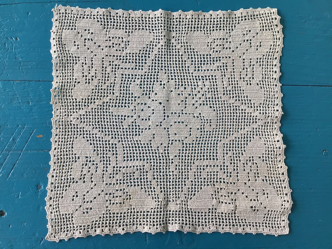 Antique Filet Crochet Square Doily With Butterflies and Flower - Etsy