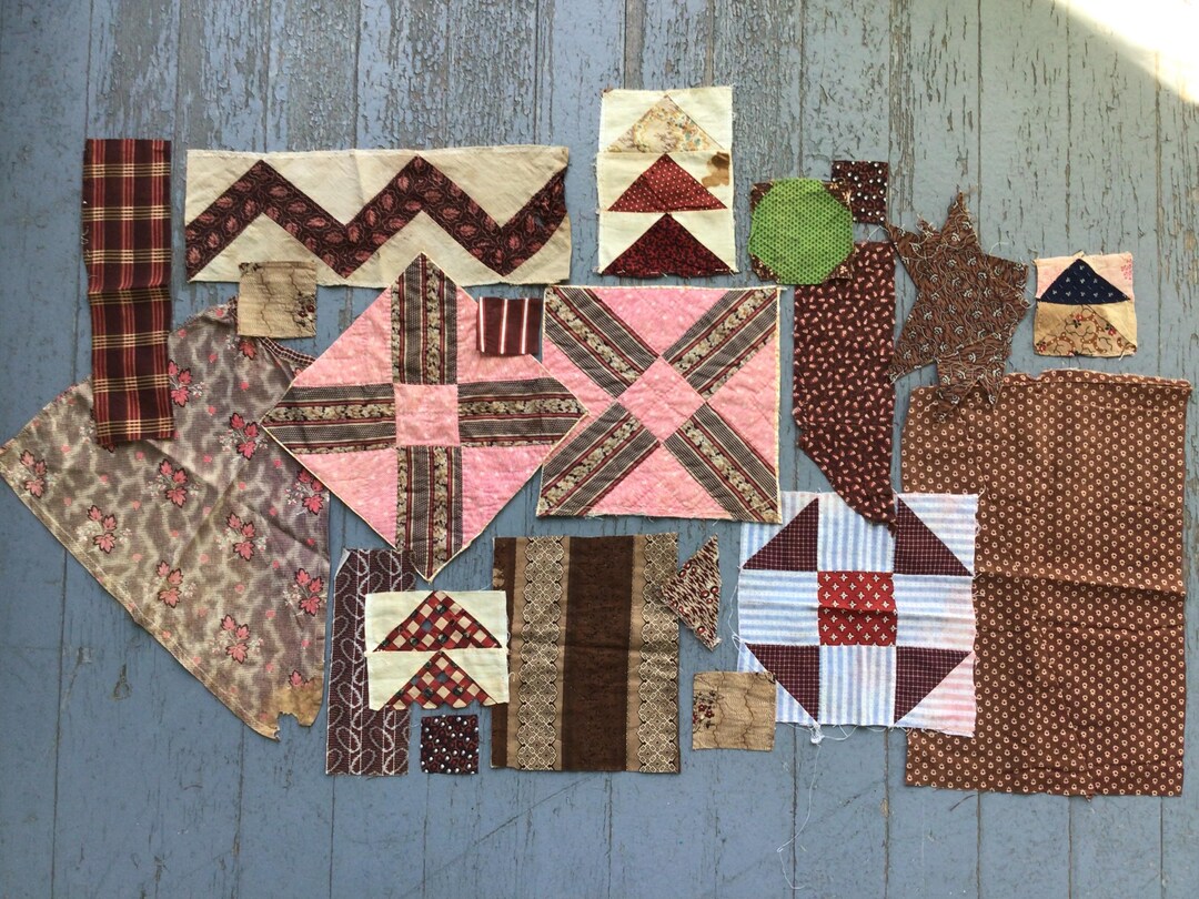 Antique Fabric Pieces and Patchwork 1820-1860, Browns, Rust and Pink - Etsy