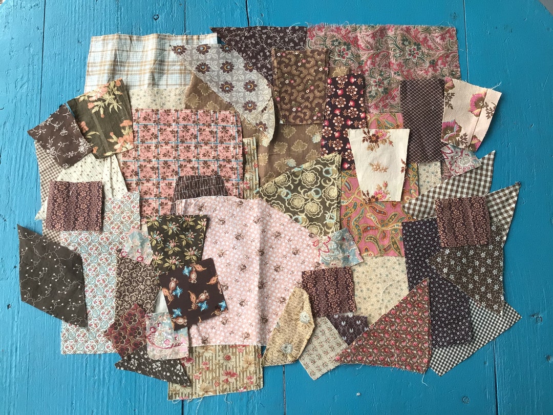 Antique Fabric Scraps and Pieces, Peach and Brown, 1880-1910 - Etsy