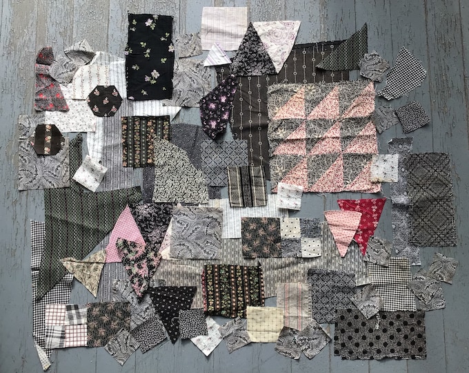 Antique Fabric Scraps, Pieces and Patchwork, Half Mourning With Black ...