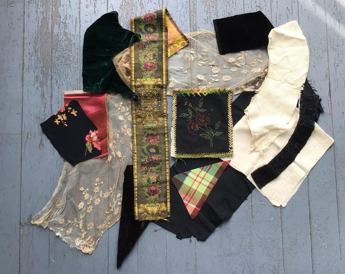 Antique Fabric Pieces, Silk, Velvet, Brocade, Embroidery, 1890-1910 - Etsy
