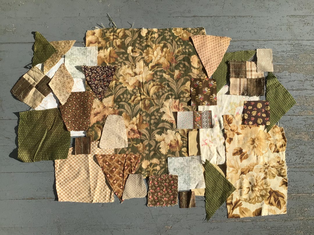 Antique Fabric Scraps and Pieces, 1880-1910s, Green, Gold and Browns - Etsy