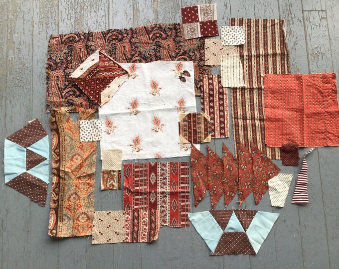 Antique Fabric Pieces, Madder, Rusts, Black and White, 1870-1880 - Etsy