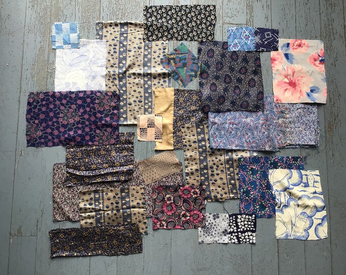 Antique Fabric Pieces, 1910s-1920s Blues, Deco and Floral - Etsy