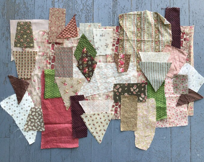 Antique Fabric Pieces, 1880s, Moss, Green and Brown - Etsy