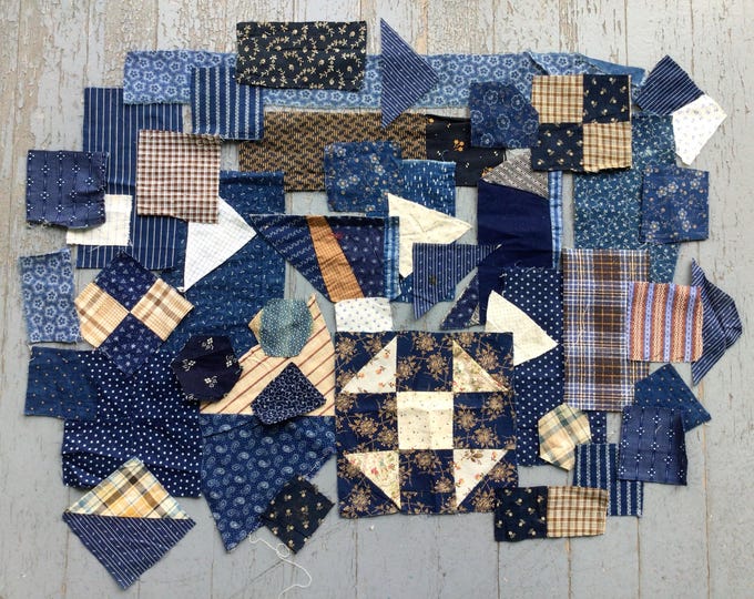 Antique Fabric Pieces and Patchwork, Indigo, Blues, Yellows and Novelty ...