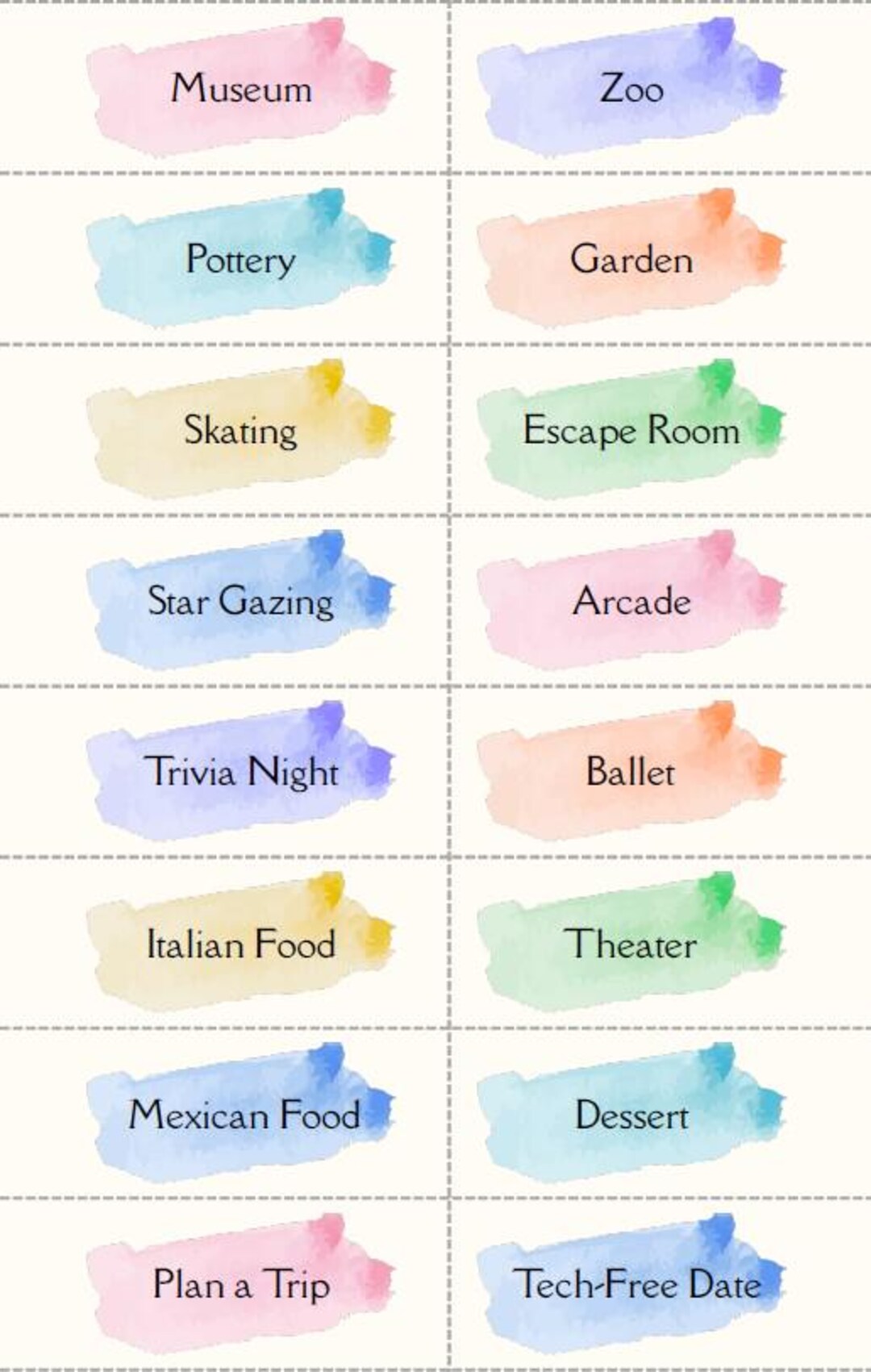 Printable Date Ideas - Cut, Fold, and Pick Your Date Idea. Fun for All ...