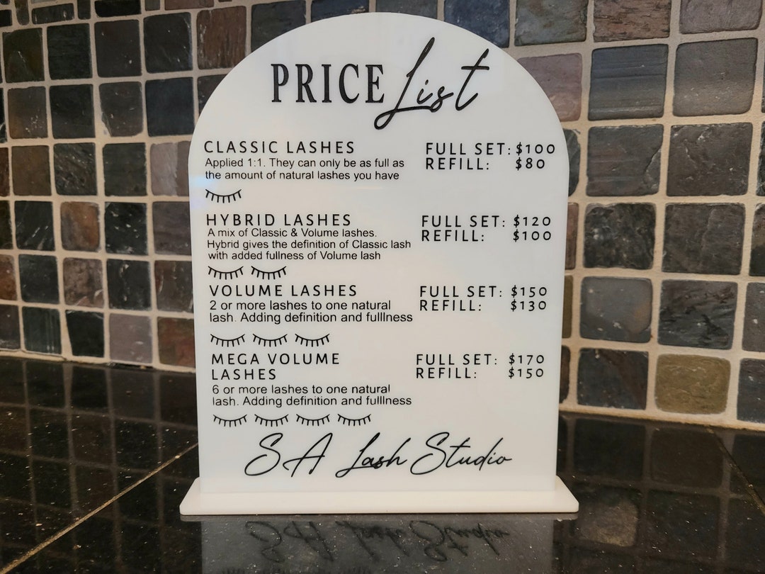 Custom Business Sign | Price List | Price Menu | Lash Tech, Hair Salon ...
