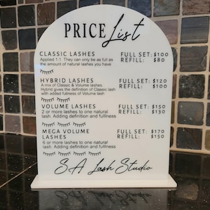 Custom Business Sign Price List Price Menu Lash Tech, Hair Salon, Nail ...