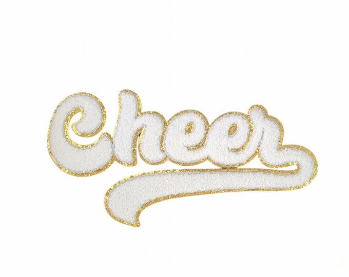 White With Gold Glitter Trim Cheer Chenille Patch - DIY Patch - Iron on Patch - Etsy
