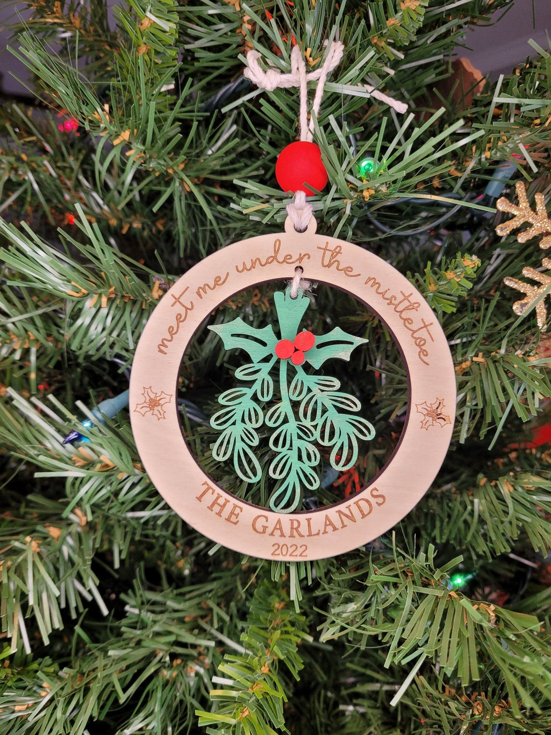 Personalized Christmas Mistletoe Ornament | Family Name Ornament ...