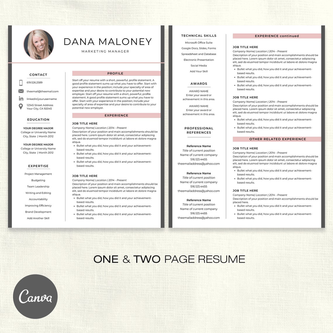 RESUME Template Canva 1 2 and 3 Page Versions Cover | Etsy