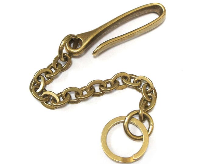Brass Key Chain Flat Oval Fishhook Key Hook Split Ring Made in - Etsy