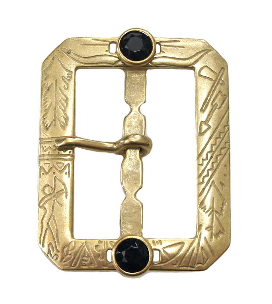 Brass Indian Aztec Motif Single Double Prong Black Rhinestone Jeweled ...