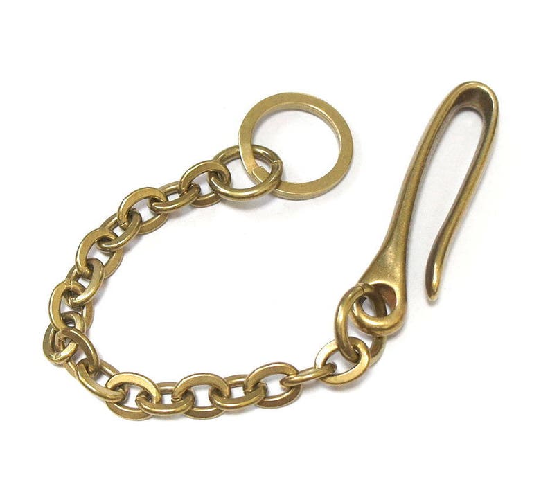 Brass Key Chain Flat Oval Fishhook Key Hook Split Ring Made in | Etsy