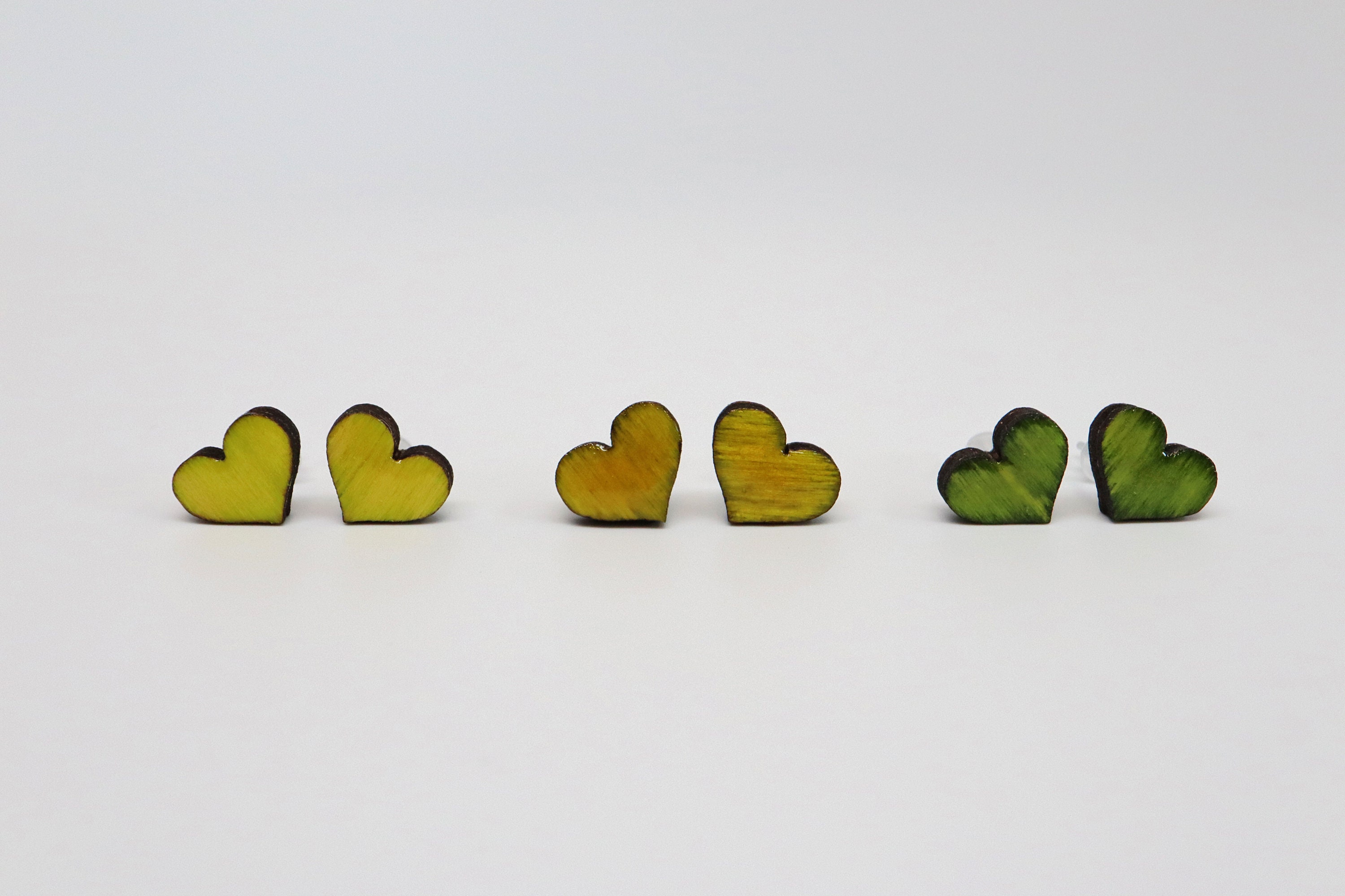 Chartreuse Heart Stud Earrings Laser Cut Wooden Earrings - Etsy