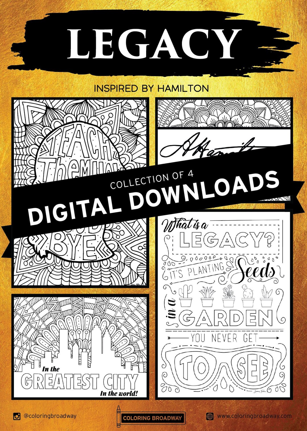 Printable Hamilton Coloring Pages | Set of 4 Digital Downloads | Legacy ...