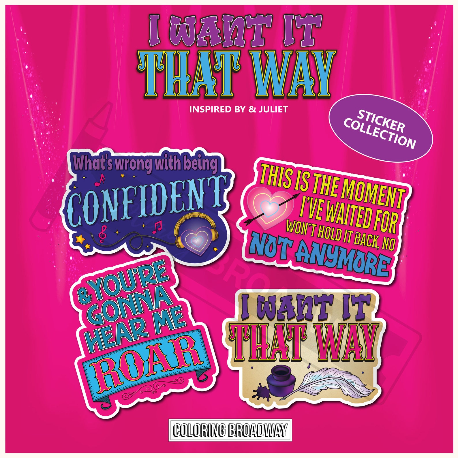 AND JULIET Musical Stickers, Pack of 4, Die Cut Broadway Nerds, I Want ...