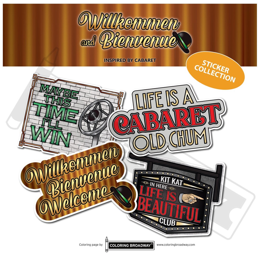 CABARET Musical Stickers, Pack of 4, Die Cut Broadway Nerds, Willkommen ...