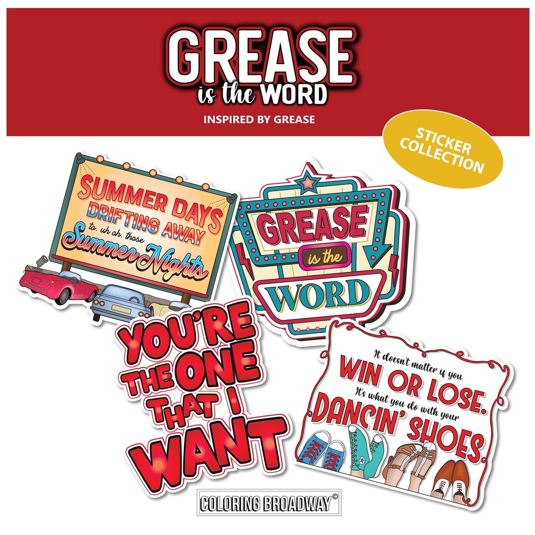 GREASE Inspired Musical Stickers, Pack of 4, Die Cut Broadway Nerds ...