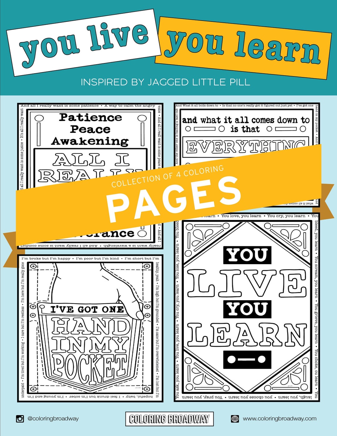 JAGGED LITTLE PILL Fan Coloring Pages | Set of 4 | You Live, You Learn ...
