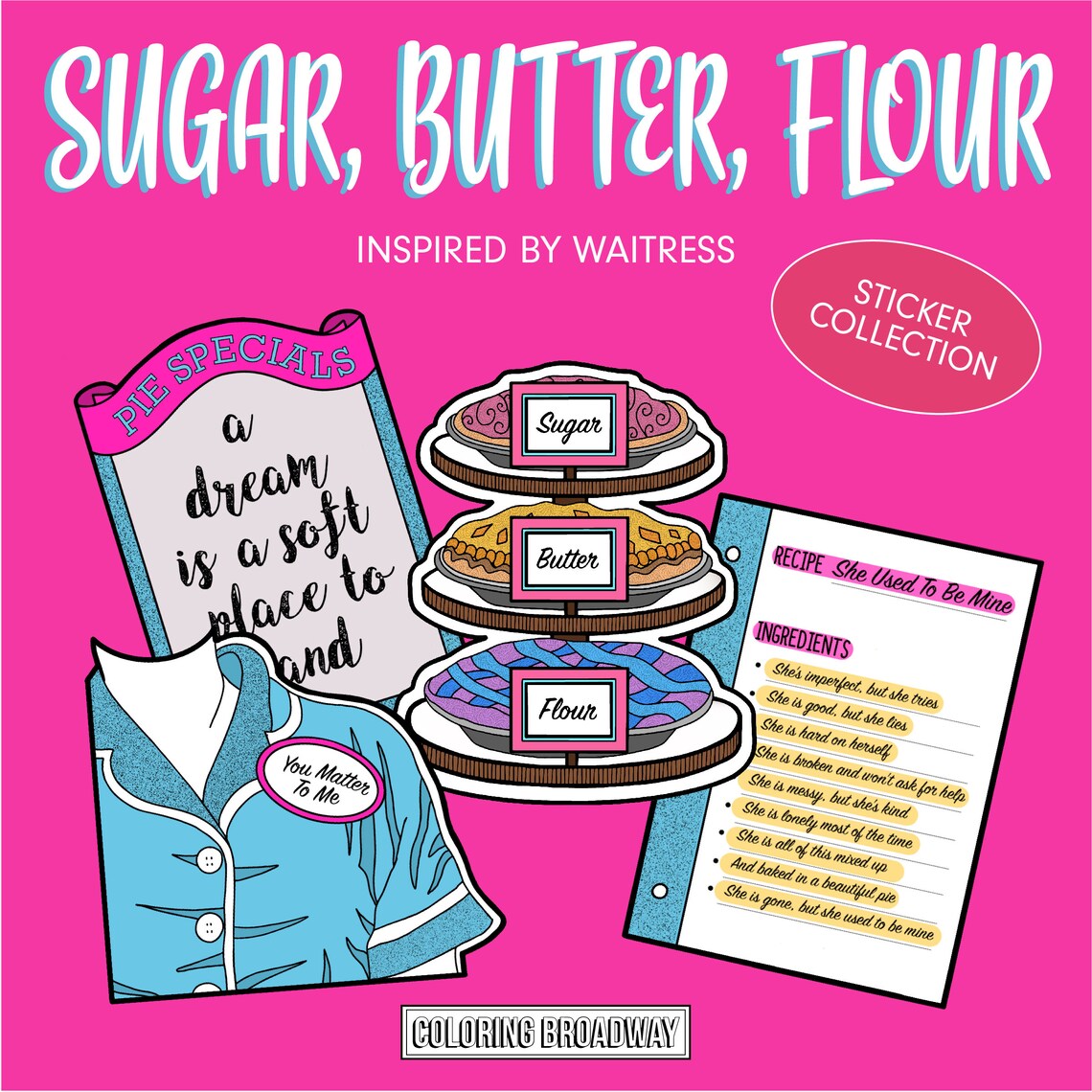 Waitress Musical Stickers, Pack of 4, Die Cut Broadway Theatre Nerds ...