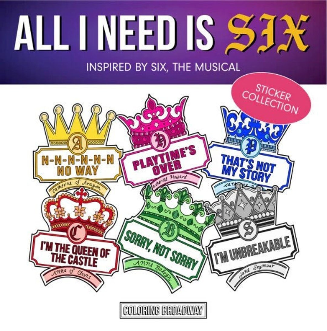 SIX QUEENS Musical Stickers, Pack of 6, Die Cut Broadway Theatre Nerds ...